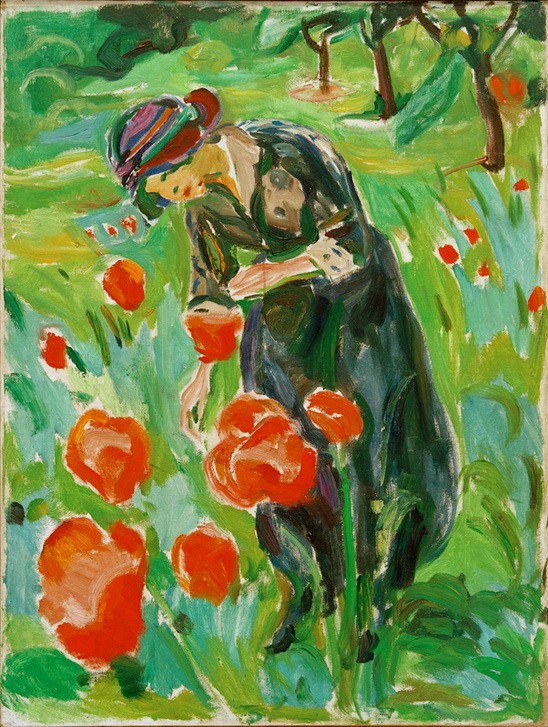 Wandbild Edvard Munch, Frau mit Mohnblumen